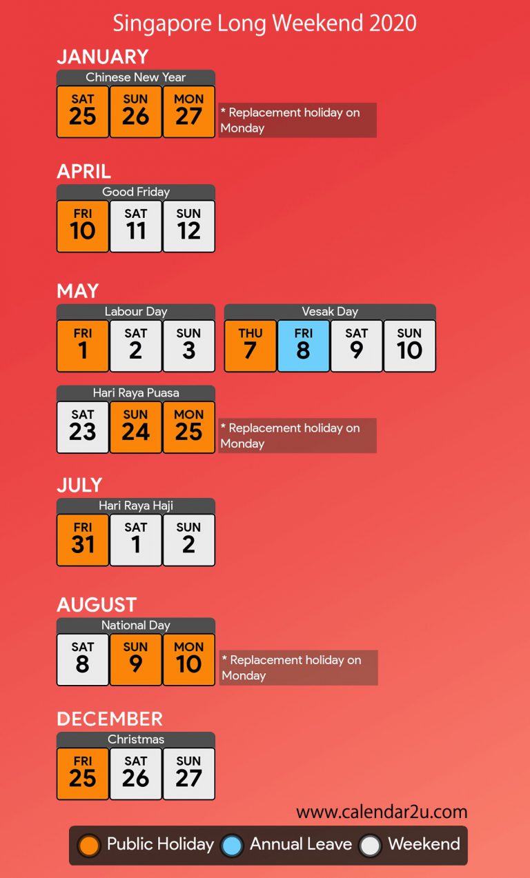 Long Weekend 2020 - Singapore Calendar